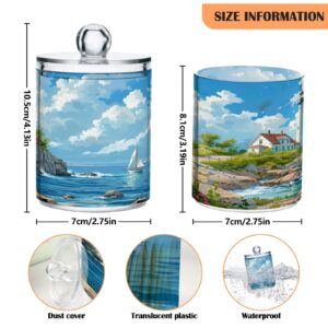 Zhirexin Clouds Lighthouse 2PC Airtight Transparent Plastic Storage Jar Glass Food Storage Container Glass, Can Store Candy, Salt, Coffee Beans, With lid, Easy To Use