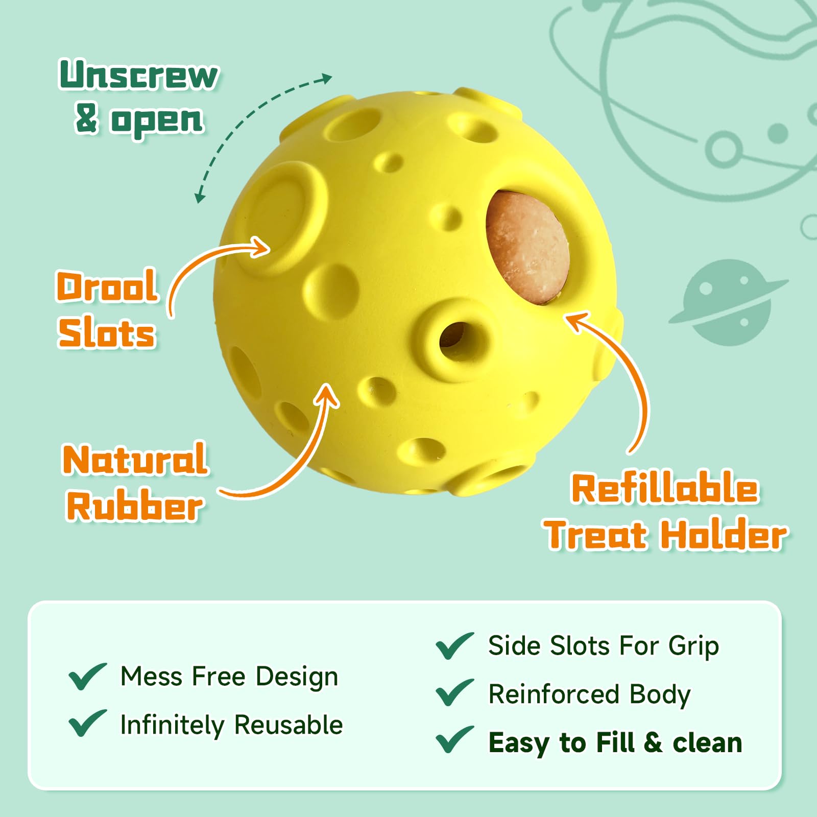 Baitedelai Dog Chew Toys,Treat Tray for Frozen Dog Food,Long-Lasting Durable Fillable Dog Treat Dispensing Dog Toy,Freezable Fillable Rubber Dog Toys with Silicone Treat Tray (Yellow&Treat Mold)