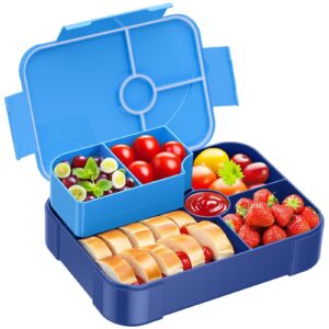 hometall bento box for kids - leakproof bento lunch box with 6 compartments portions lunchbox for kids ages 3 to 7 back to school, bpa-free reusable on-the-go meal and snack packing containers, blue