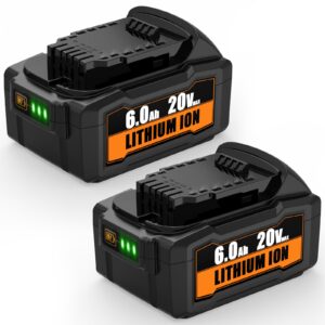 2 pack 20v 6.0ah max replacement battery for dewalt - upgraded lithium ion batteries compatible with dewalt charger dcb200 dcb201 dcb203 dcb206 dcb210 dcd dcf dcg cordless power tools (black)