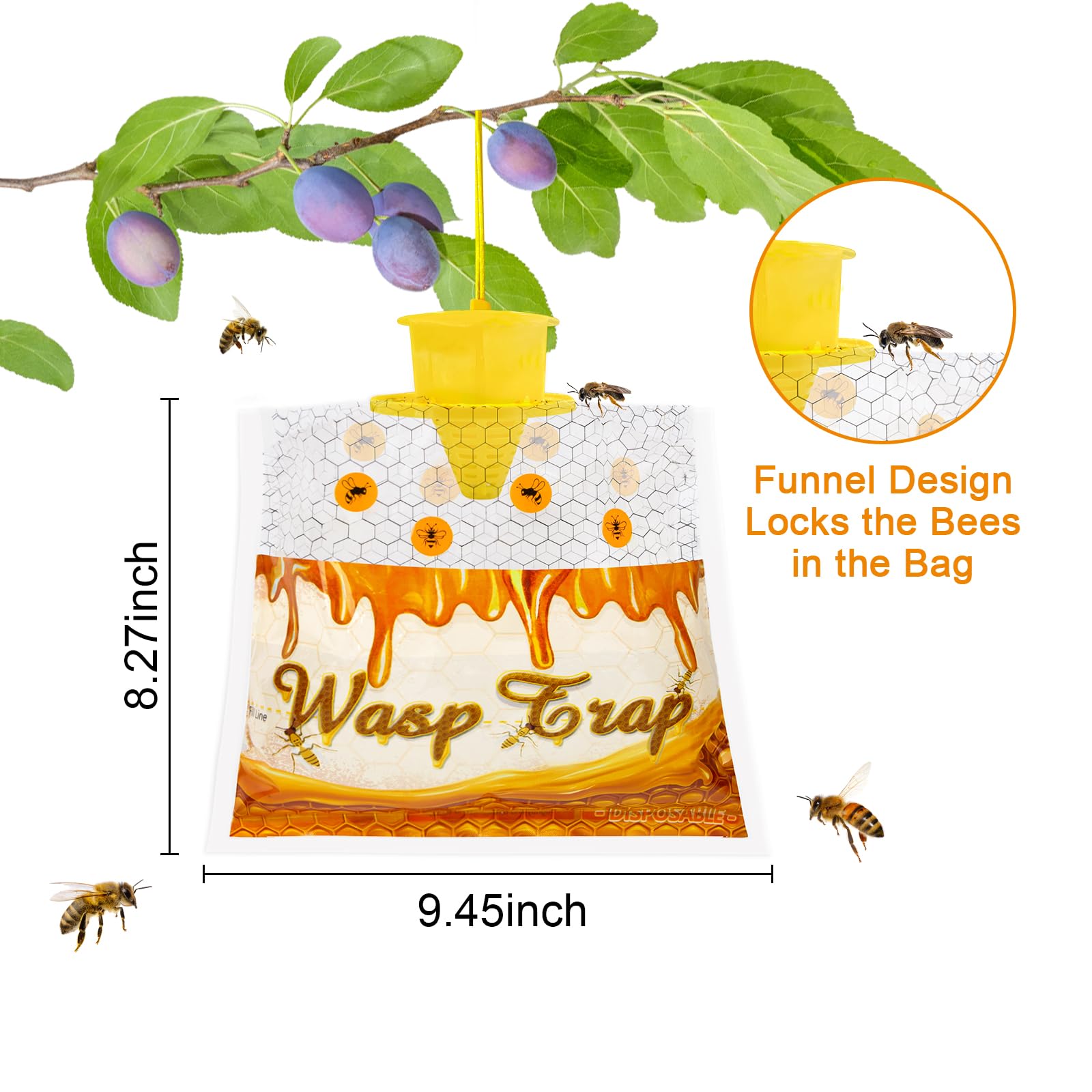 8 Pack Disposable Wasp Traps Outdoor Hanging Yellow Jacket Trap Carpenter Bee Traps for Outside Wasp and Hornet Traps Catcher Killer for Fly, Insects and Bug Outdoor Hanging Bag