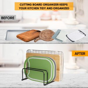 AKSONMN Metal Black Cutting Board Organizer Rack - Perfect Stand for Cutting Boards, Baking Sheets, Cookie Pans, and Bakeware - Ideal for Kitchen Cabinet & Countertop Storage