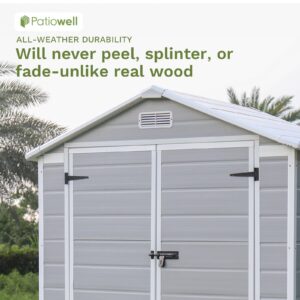 Patiowell 6x4 FT Plastic Outdoor Storage Shed-Perfect to Store Patio Furniture, GardenTools Bike Accessories, Beach Chairs and Lawn Mower, White & Grey