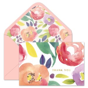 whaline 50 pack floral thank you cards boxed pink watercolor flower gold foil greeting cards with envelopes stickers blank note cards for wedding bridal baby shower birthday, 4 x 6 inch