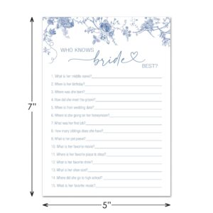 24 Blue Vintage Floral Bridal Shower Games (Who Knows Bride Best)