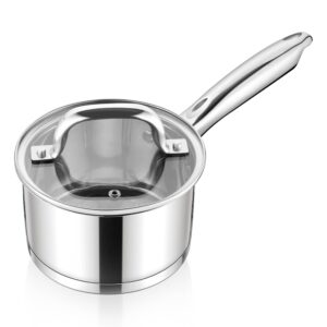 e-far stainless steel saucepan with lid, 2 quart sauce pan induction pot for cooking, boiling, compatible with all stoves, healthy & non toxic, oven & dishwasher safe