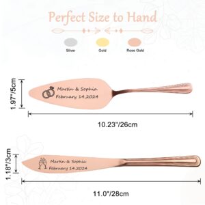 Yoption Personalized Cake Cutting Set for Wedding, Custom Stainless Steel Cake Knife and Server Set, Vintage Pie Cake Cutter Serving Set for Bridal Anniversary Birthday Graduation Gift (Rose Gold)