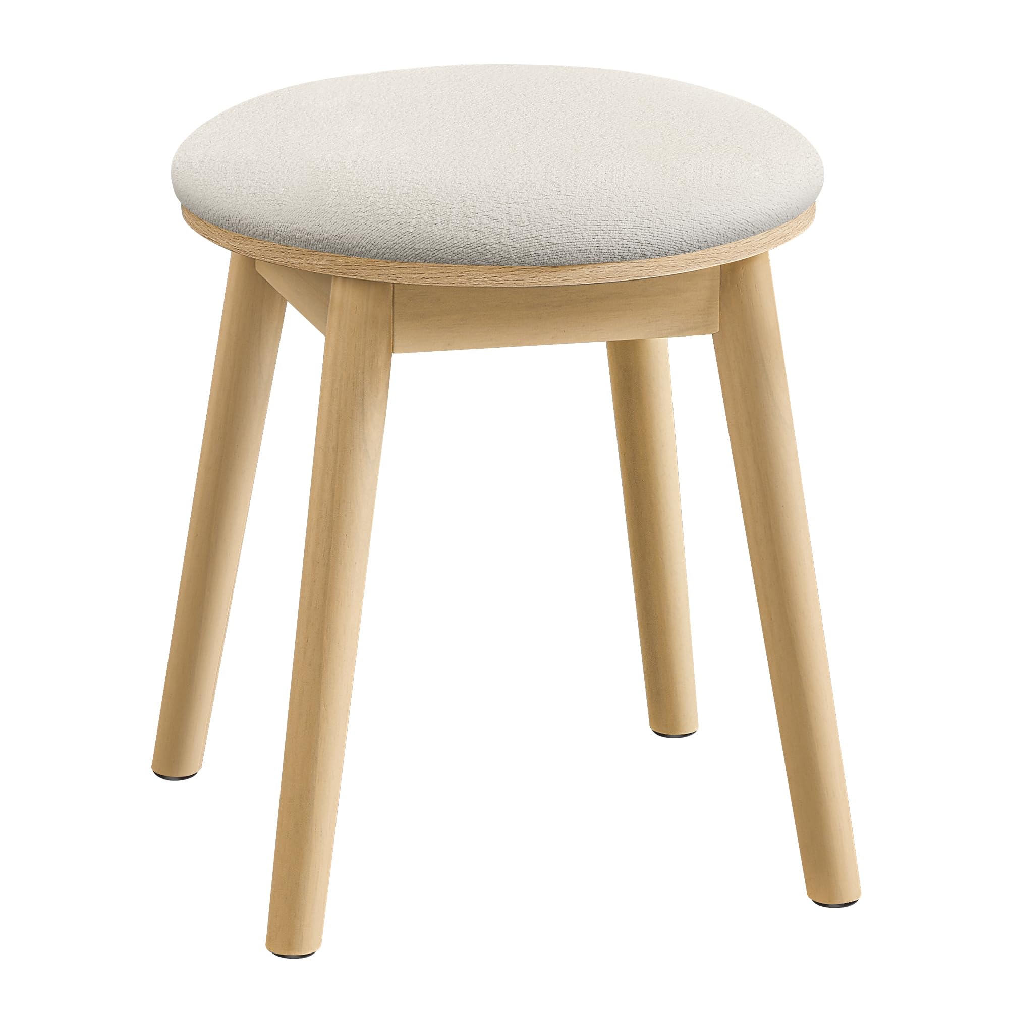 SONGMICS HOME BOHOVEN Collection - Vanity Stool, Upholstered Makeup Stool with Solid Wood Legs, Round Footstool, Non-Slip Foot Pads, Boho Style, for Bedroom, Makeup Room, Cream White and Oak Beige