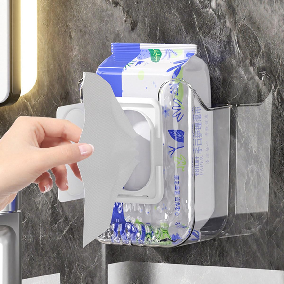 Kitchen Wipes Storage Box, No Punching Self-Adhesive Wall-Mounted Toilet Paper Holder Tissue Storage Holder Box Hand Towel Storage Rack Wet Wipes Dispenser for Kitchen Bathroom Toilet (2 PCS)