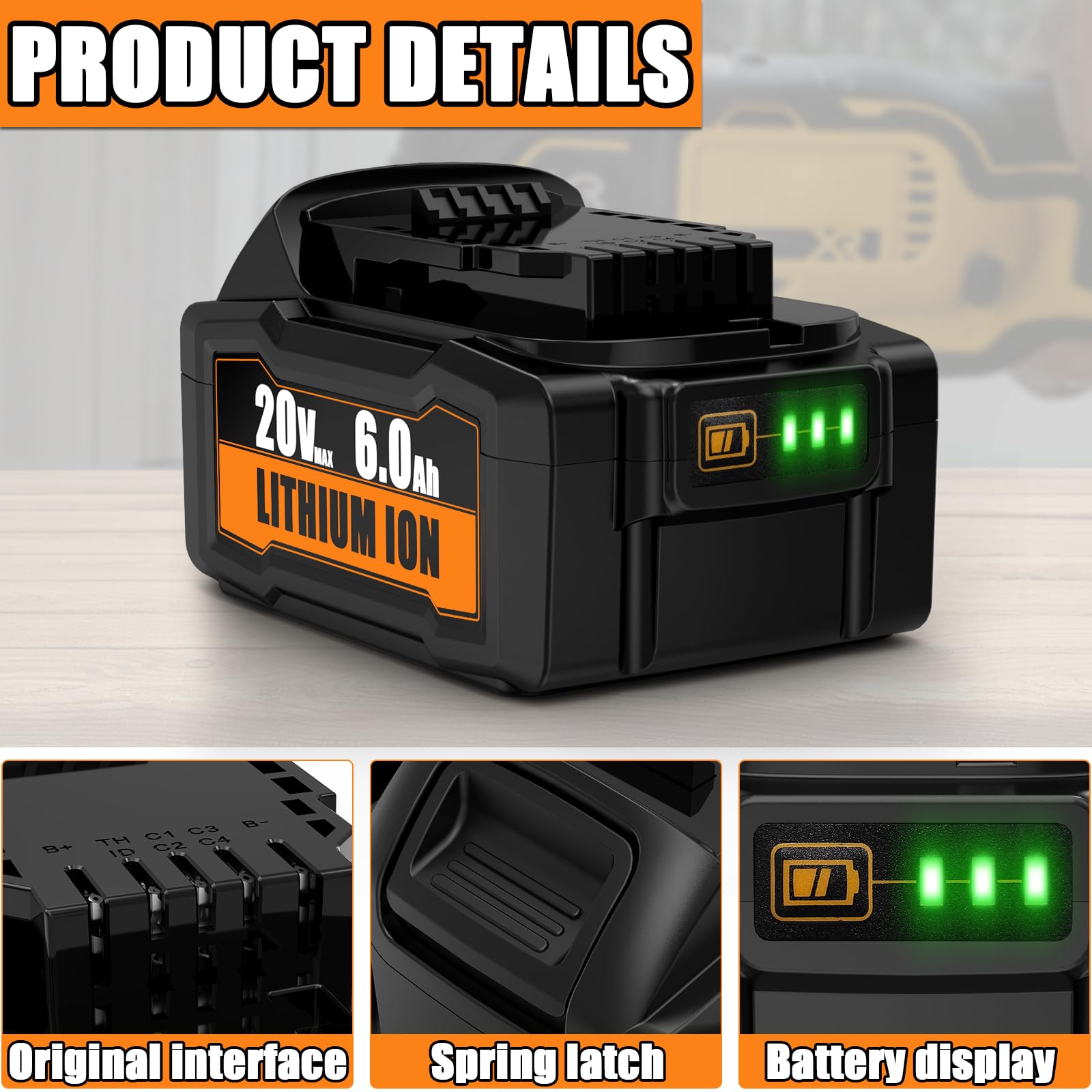 2 Pack 20V 6.0Ah Max Replacement Battery for Dewalt - Upgraded Lithium ion Batteries Compatible with Dewalt Charger DCB200 DCB201 DCB203 DCB206 DCB210 DCD DCF DCG Cordless Power Tools (Black)