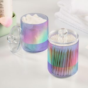 2 PACK Hologram Iridescent Foil Effect Qtip Holder Dispenser for Cotton Ball, Cotton Swab, Cotton Round Pads, Floss Picks - Plastic Apothecary Jar Set for Bathroom Canister Storage Organization