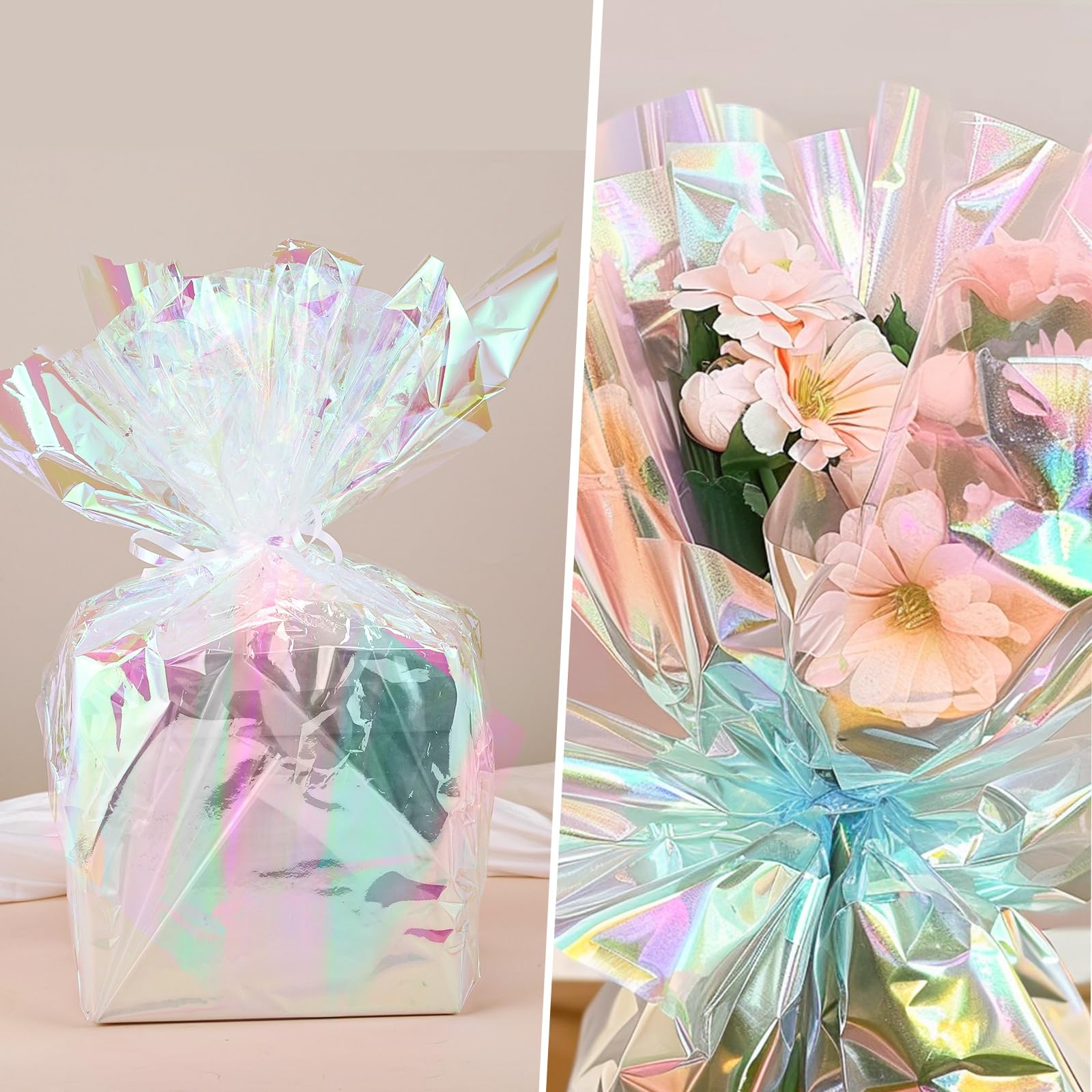 82 Ft X 17 In Cellophane Wrap for Gift Baskets Iridescent Cellophane Wrap Roll Gift Basket Wrapping Plastic for Treats Birthday Christmas Gifts DIY Crafts