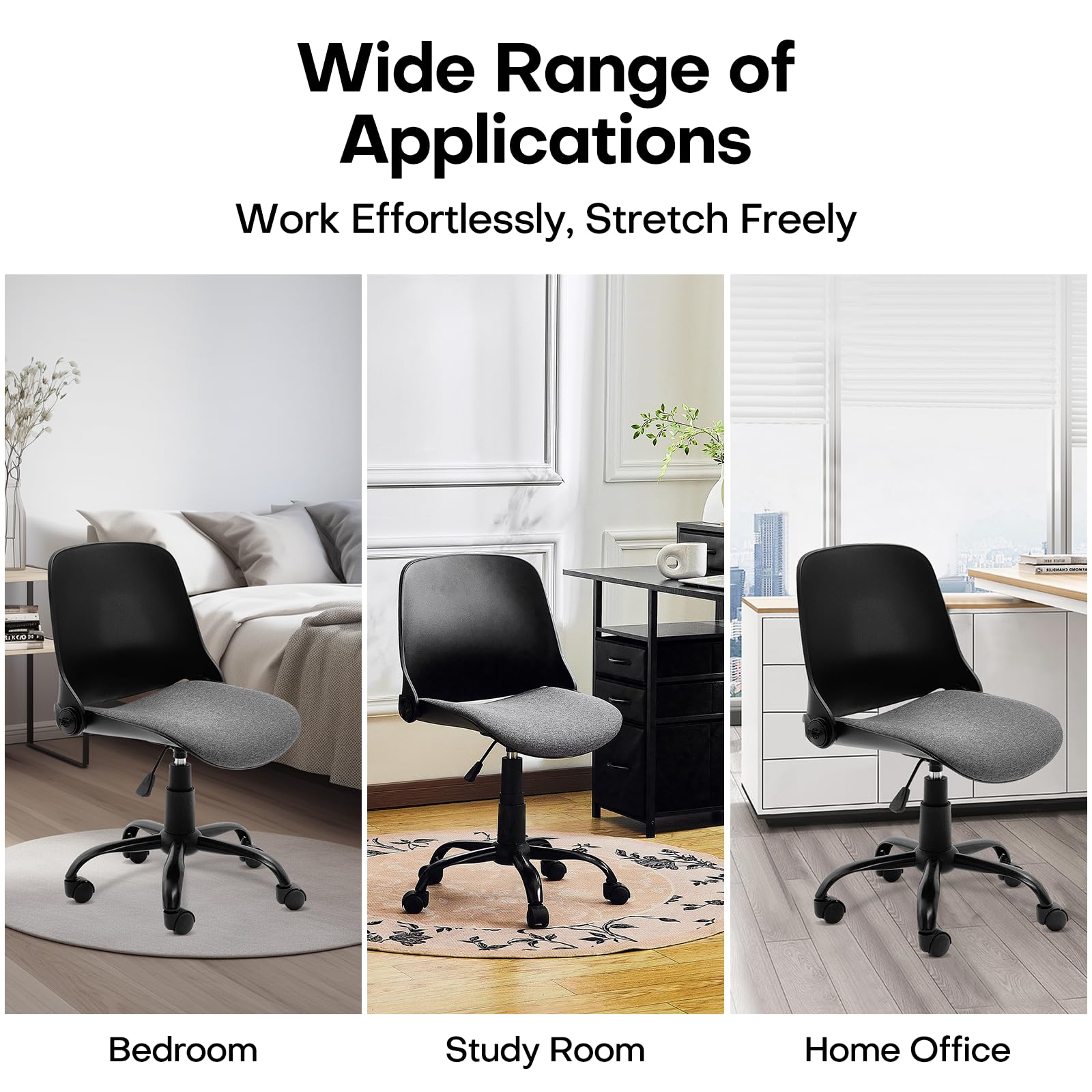 Redlife Small Desk Chairs for Small Spaces, Folding Office Chair, Ergonomic Office Chair Foldable Desk Chair Swivel Chair for Desk, Height Adjustable Folding Office Chair for Home Office (Black)