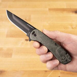 OUTDOOR EDGE RAZOR VX1 | Topo Map Etching | Replaceable Blade EDC Flipper Folding Pocket Knife | 3" Stainless Blade, Green Anodized Aluminum Handle, Reversible Pocket Clip | Cool Knife for Men