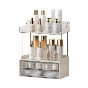 cisiree bathroom countertop organizer, 2 tier 2 drawer large skincare organizers,luxury makeup organizer countertop,exquisite bathroom vanity organizer,clear