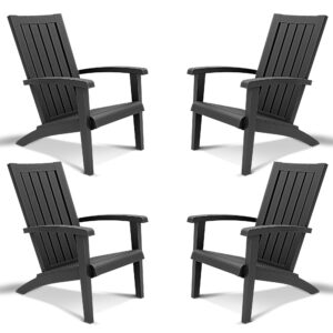 lhbgo outdoor 4 set of modern adirondack chair, wood grain texture, patio chair,weather-resistant outdoor chair for poolside, patio, backyard, garden, fire pit seating, black