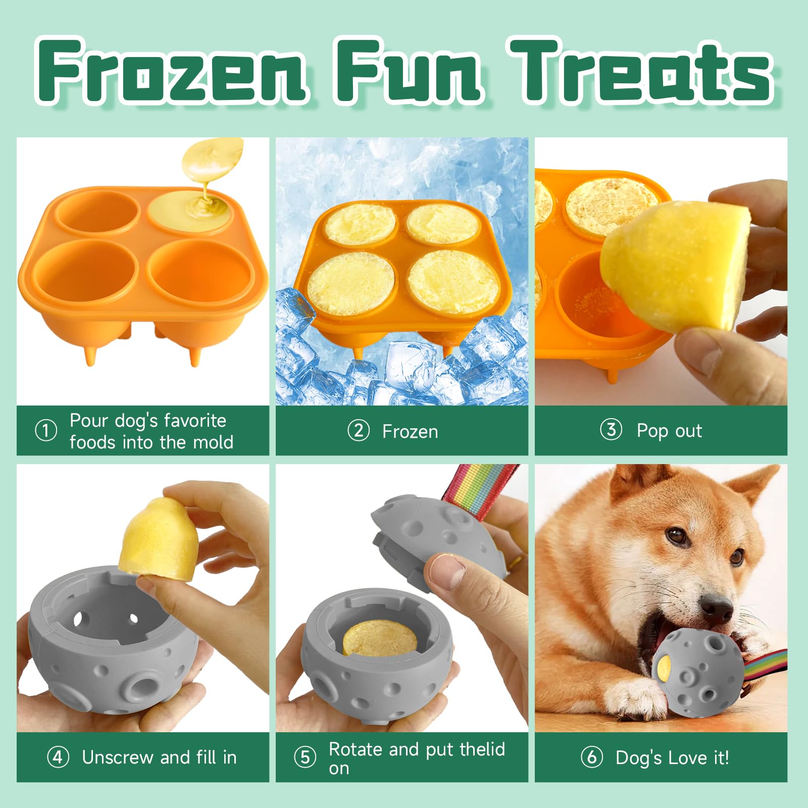 Baitedelai Dog Chew Toys,Treat Tray for Frozen Dog Food,Long-Lasting Durable Fillable Dog Treat Dispensing Dog Toy,Freezable Fillable Rubber Dog Toys with Silicone Treat Tray (Gray&Treat Mold)