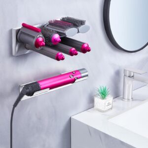 yayinli wall mount hair dryer holder for 7 in 1 curling iron accessories, adhesive blow dryer holder, hair tools organizer & storage curling iron holder, stainless steel hairdryer straightener holder