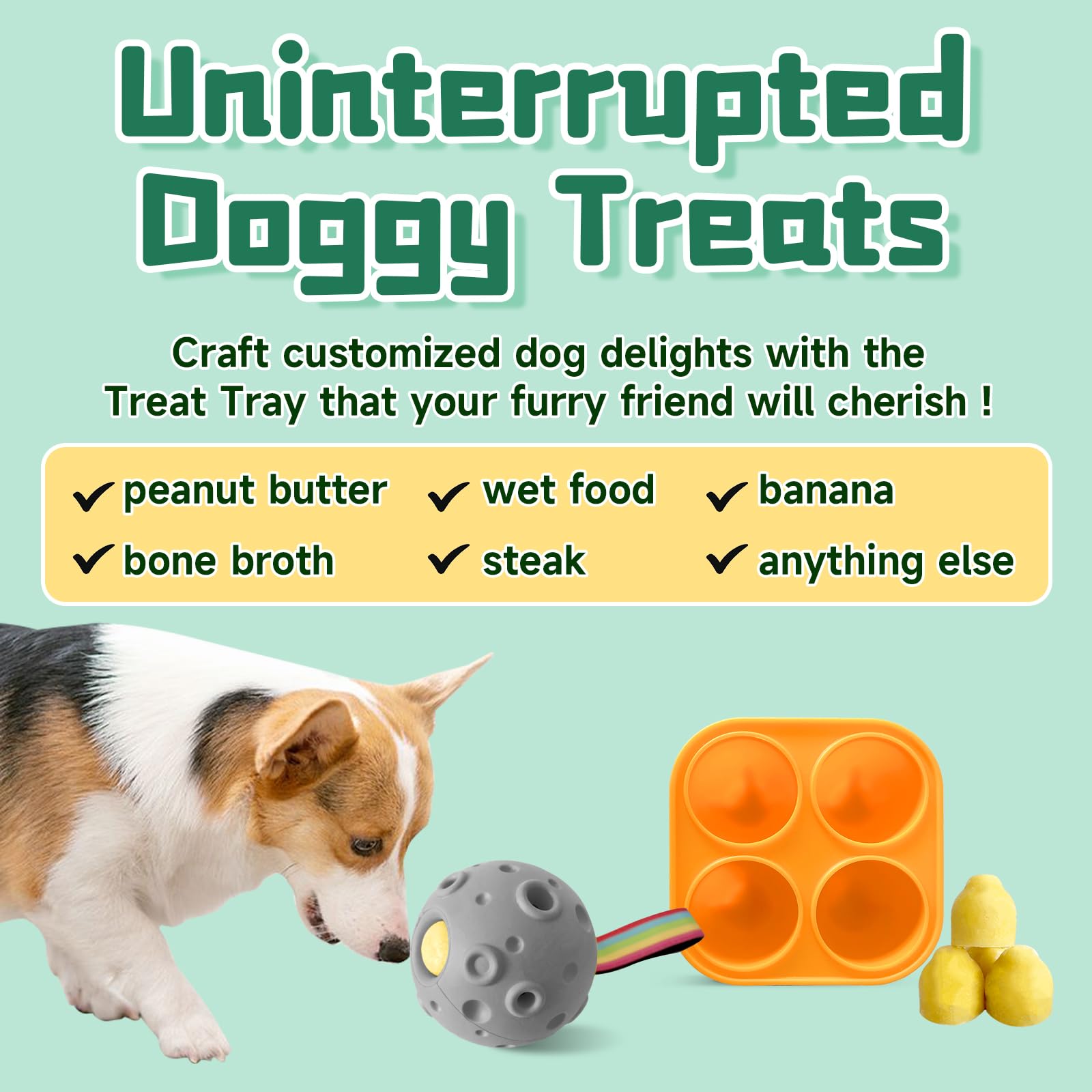 Baitedelai Dog Chew Toys,Treat Tray for Frozen Dog Food,Long-Lasting Durable Fillable Dog Treat Dispensing Dog Toy,Freezable Fillable Rubber Dog Toys with Silicone Treat Tray (Gray&Treat Mold)