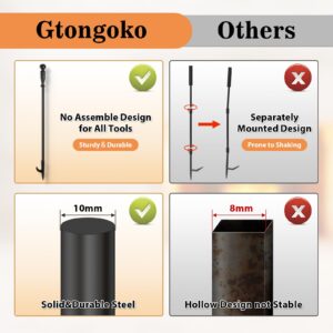 Gtongoko Fireplace Tools Set 5 Pcs 30.5 Inch Black Wrought Iron Large Fire Place Tool Set Indoor/Outdoor Include Poker, Shovel, Brush, Tong and Round Stand, Fireplace Kit Accessories Set