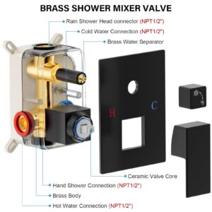 FPXRNG Black Shower Faucet Set, Rainfall Shower System with Rain Shower Head and Handle Set, Wall Mounted Shower Fixtures, Full Metal Trim Repair Kit 10 inch Matte Black (With Shower Valve)