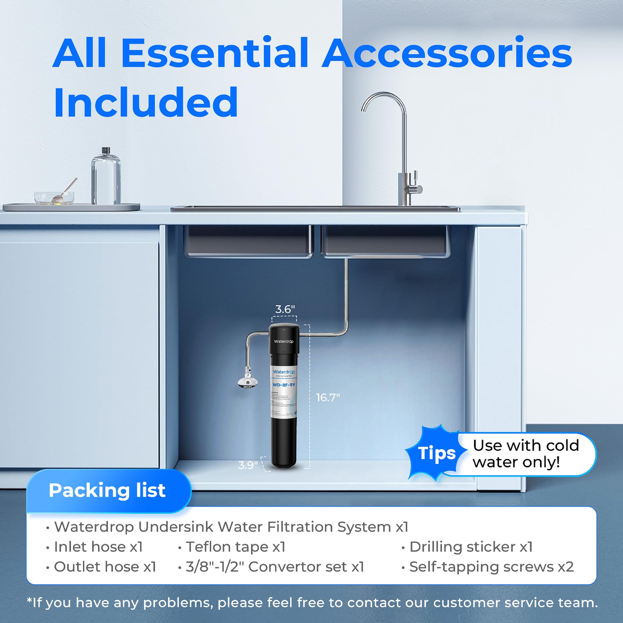 Waterdrop UA-5Y 5 Years Under Sink Water Filter System, Ultra Long Life, Reduces Lead, Chlorine, Bad Taste & Odor, Under Counter Water Filter Direct Connect to Kitchen Faucet