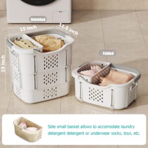 Collapsible Plastic Laundry Basket - Foldable Pop Up Storage Container/Organizer with Handles & Side Container-Space Saving Hamper for Laundry Room,Bathroom,Kids Room,College Dorm