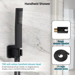 FPXRNG Black Shower Faucet Set, Rainfall Shower System with Rain Shower Head and Handle Set, Wall Mounted Shower Fixtures, Full Metal Trim Repair Kit 10 inch Matte Black (With Shower Valve)