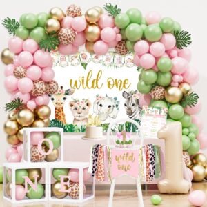 yshmfeux wild one birthday decorations party supplies for girl, 1st birthday girl decorations, jungle animal 1st birthday party supplies, first birthday decorations for girls