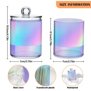 2 PACK Hologram Iridescent Foil Effect Qtip Holder Dispenser for Cotton Ball, Cotton Swab, Cotton Round Pads, Floss Picks - Plastic Apothecary Jar Set for Bathroom Canister Storage Organization