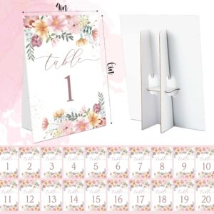 Wedding Table Numbers 1-20, Flower Wedding Decor, 4x6 Standing Sign Self-Standing Table Numbers for Bridal Showers, Baby Showers, Special Event, Reception & Decorations