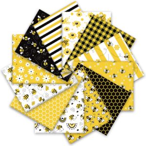 jarthenaamcs 12pcs summer cotton fabric bundles bee honeycomb daisy rainbow plaid fat quarters yellow black sewing fabrics for diy crafts party decor