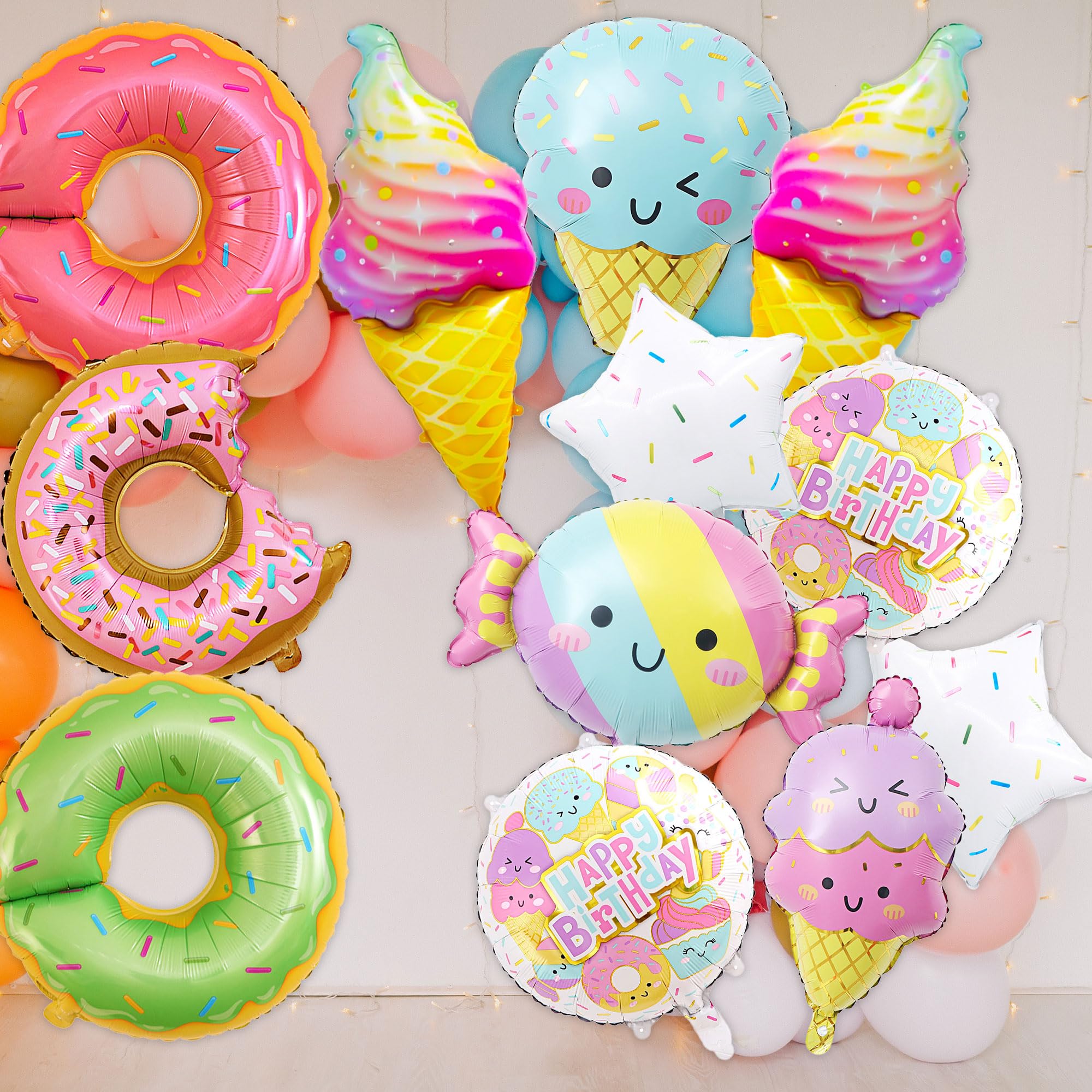 Ice Cream Balloons,12 PCS Large donut Candy Ice Cream Theme Balloons, Ice Cream Party Decorations, Foil Mylar Balloons for Ice Cream Summerr Hawaii Birthday Baby Shower Party Supplies