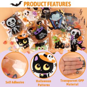 KIMOBER 240pcs Halloween Cellophane Treat Bags Self Adhesive Clear Cookie Bags Self Sealing Transparent Cello Candy Bags Self-adhesive Plastic Goody Snacks Gift Bags for Halloween Party Favors