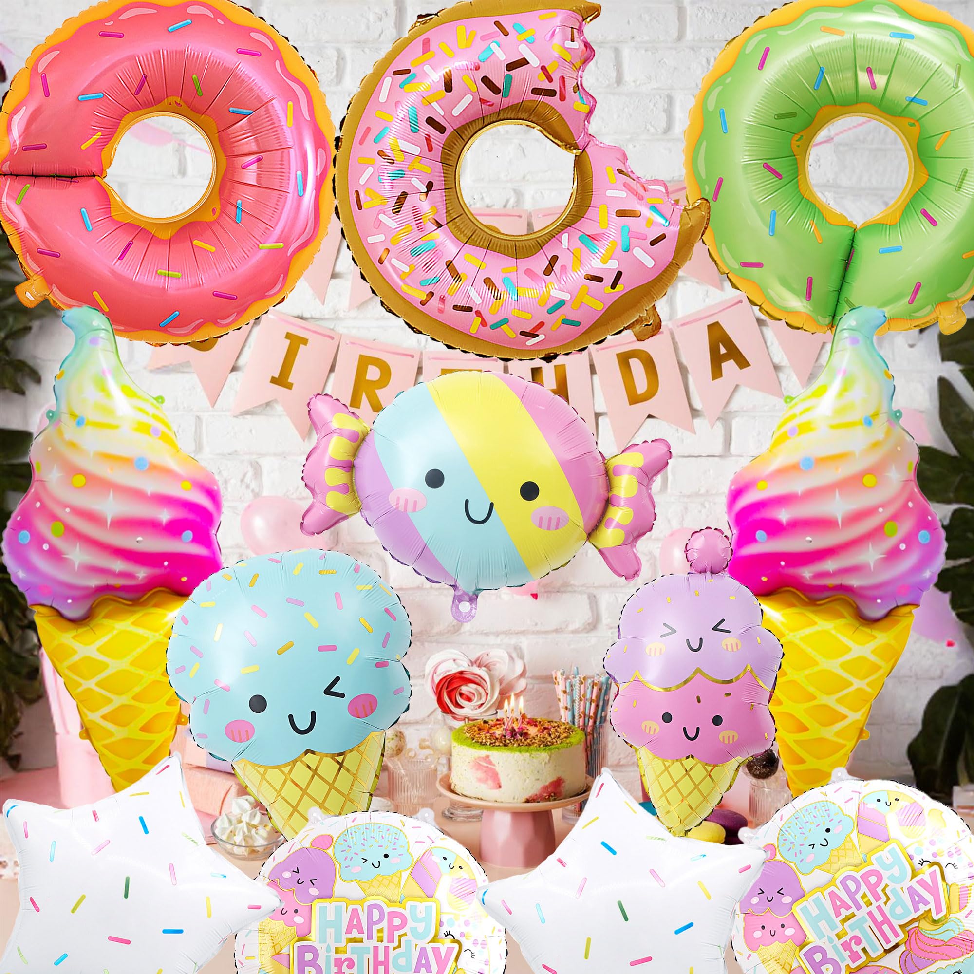 Ice Cream Balloons,12 PCS Large donut Candy Ice Cream Theme Balloons, Ice Cream Party Decorations, Foil Mylar Balloons for Ice Cream Summerr Hawaii Birthday Baby Shower Party Supplies