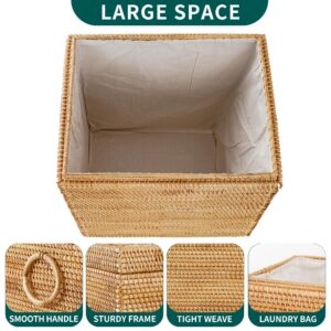 Peslran 19"×15"×21.3" Rattan Laundry Basket With Handle, Rattan Laundry Hamper With Liner Bag, Rectangle Wicker Large Hampers For Organizing Clothes Kids Toys Books