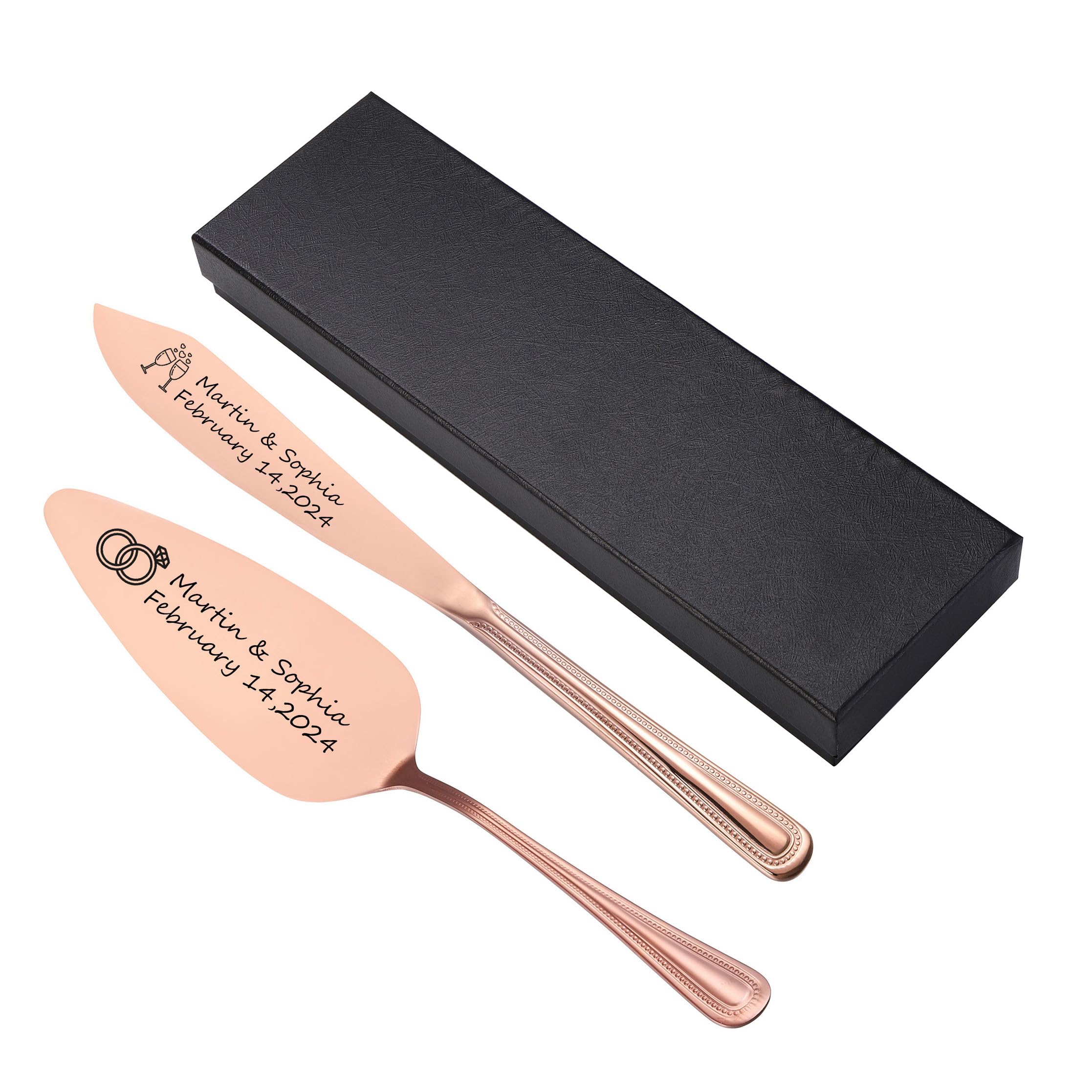 Yoption Personalized Cake Cutting Set for Wedding, Custom Stainless Steel Cake Knife and Server Set, Vintage Pie Cake Cutter Serving Set for Bridal Anniversary Birthday Graduation Gift (Rose Gold)