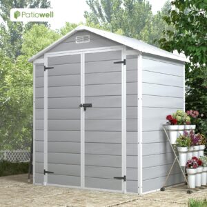 Patiowell 6x4 FT Plastic Outdoor Storage Shed-Perfect to Store Patio Furniture, GardenTools Bike Accessories, Beach Chairs and Lawn Mower, White & Grey