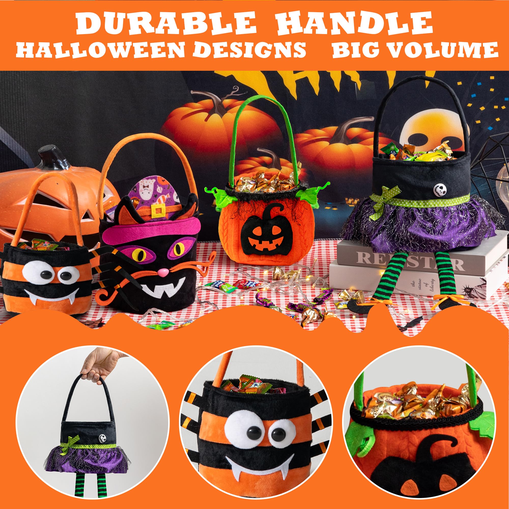 Halloween Trick or Treat Bags for Kids Candy Bucket Tote, Hands Party Favors Basket, Halloween Trick or Trade Bag, Cat