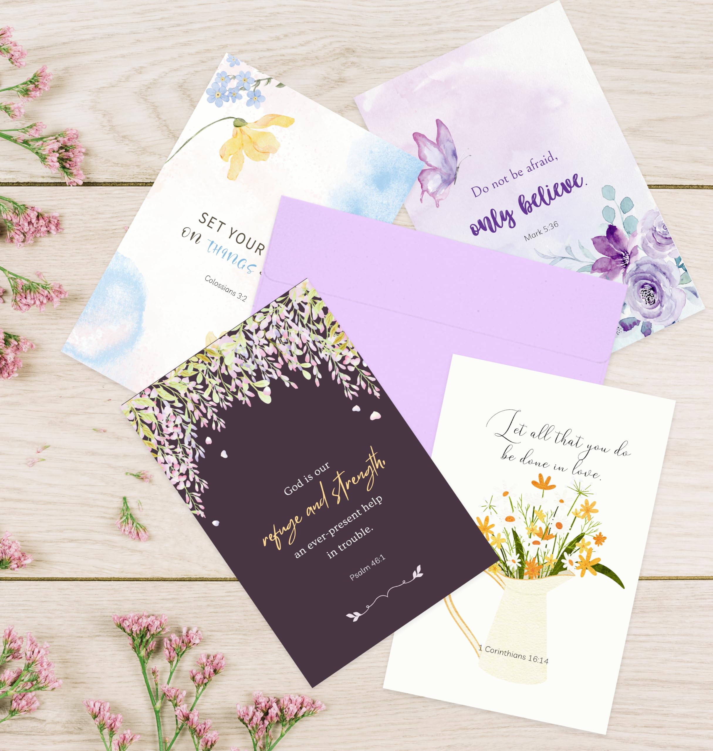 Nihuecne 24 Pack Floral Christian Thinking of You Cards with Self-adhesive Envelopes, 4"x6" Boxed Blessing Religious NoteCards with Sentiments Inside, 24 Bible Verses, 24 Desiqns