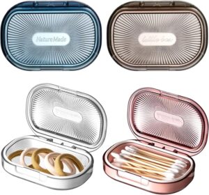 ddbone 4 pcs hair tie container small portable travel cotton swab holder flosser dispenser with lid plastic box beads storage containers for small items, 3.94 x 2.76 inch