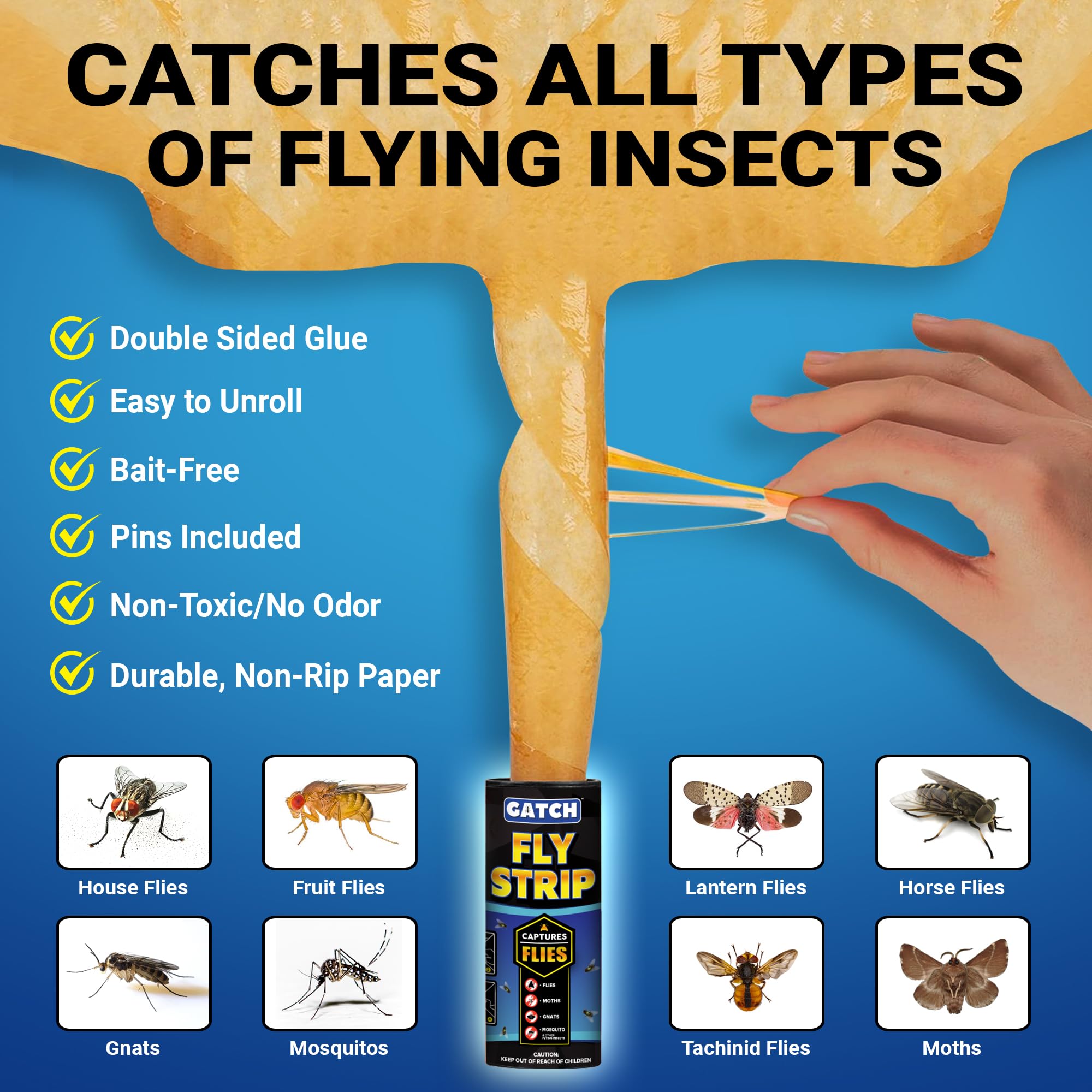 Fly Trap Indoor Catcher for Flies Gnats (24 Pack), Fly Paper Sticky Hanging Trap, Paper Tape for Indoors and Outdoors Catcher Ribbon Traps Fly Paper, Traps Mosquitoes, Flying Insects