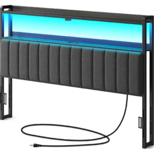 rolanstar headboard for king size bed with storage, 60,000 diy color of led light, head board with usb & type c port, height adjustable, black upholstered cabeceras de cama comfortable modern, linen