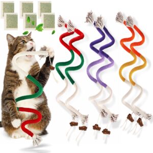 teawoo sisal rope cat toys, 6 pcs cat chew toy for teeth cleaning, 27.56 inches big catnip rope toys for indoor cats, interactive cat nip teething toys, safe chew cat toys (6 bags of catnip included)