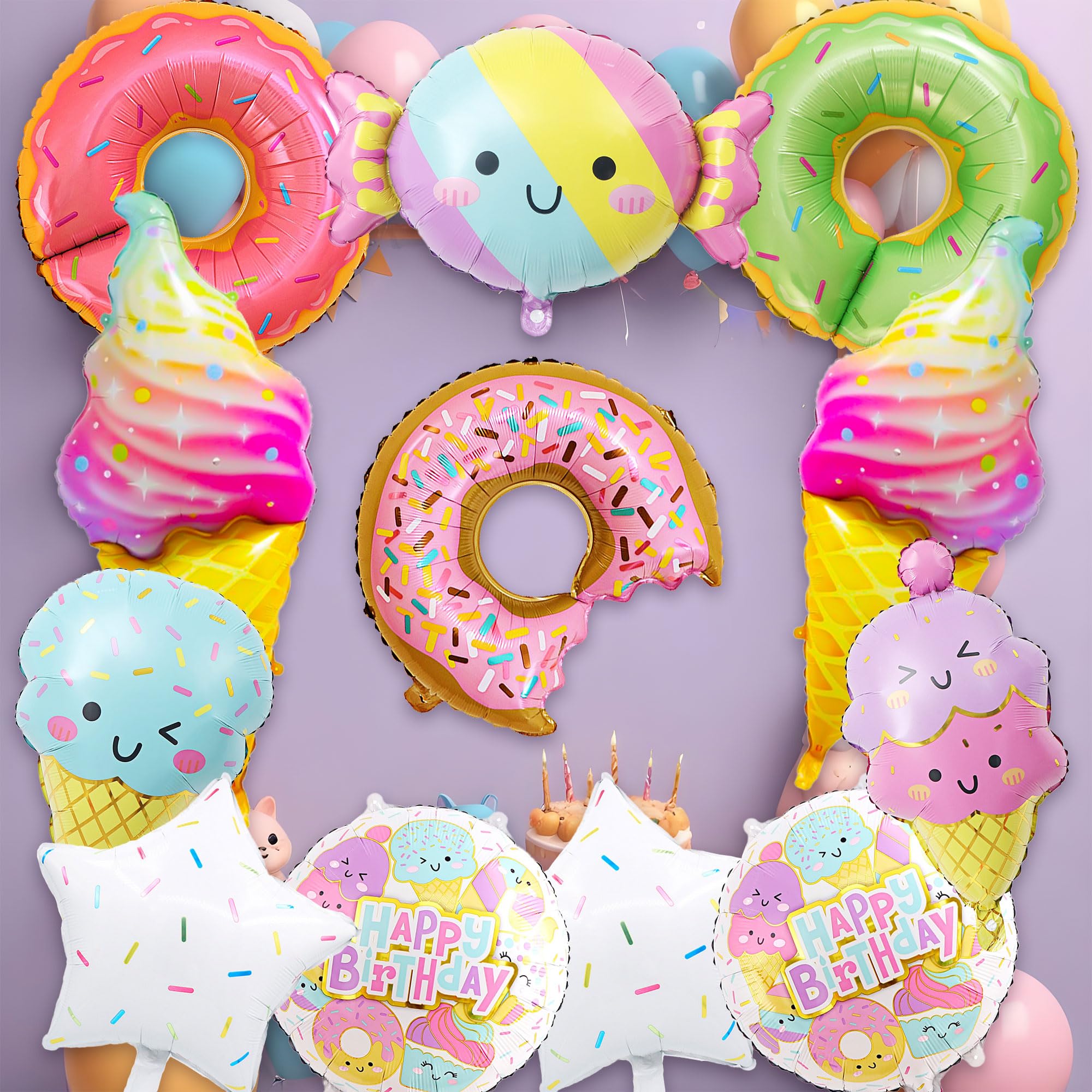 Ice Cream Balloons,12 PCS Large donut Candy Ice Cream Theme Balloons, Ice Cream Party Decorations, Foil Mylar Balloons for Ice Cream Summerr Hawaii Birthday Baby Shower Party Supplies