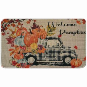 fall door mat outdoor non-slip fall front door mats fall decorations for home low-profile thanksgiving autumn pumpkin welcome doormat for indoor outdoor fall decor (welcome pumpkin, 17"x30")