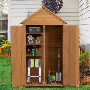 Senyuzhilan Outdoor Storage Cabinet, Garden Wood Tool Shed, Outside Wooden Shed Closet with Shelves and Latch for Yard 39.56"x 22.04"x 68.89"