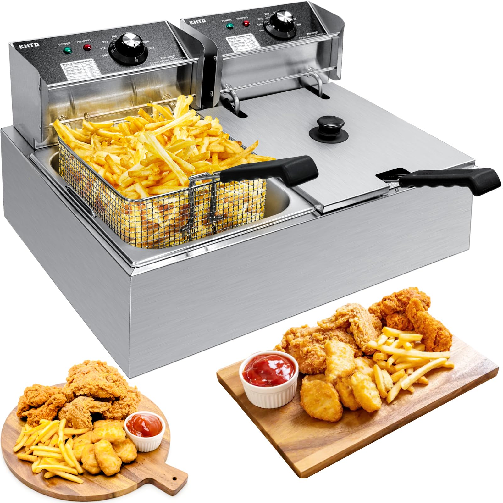 Commercial Deep Fryer with Basket - Large Capacity Stainless Steel Electric Oil Fryer for Restaurant or Home Use,3400W 12.7QT