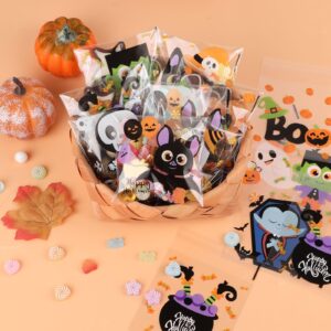 KIMOBER 240pcs Halloween Cellophane Treat Bags Self Adhesive Clear Cookie Bags Self Sealing Transparent Cello Candy Bags Self-adhesive Plastic Goody Snacks Gift Bags for Halloween Party Favors