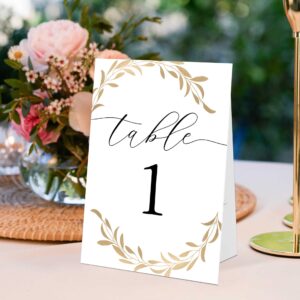 Wedding Table Numbers 1-20, Gold Leaf Wedding Decor, 4x6 Standing Sign Self-Standing Table Numbers for Bridal Showers, Baby Showers, Special Event, Reception & Decorations